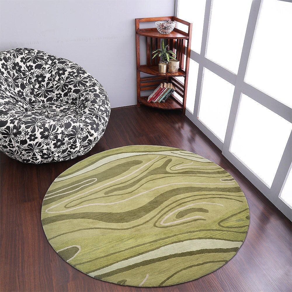 Hand Tufted Wool Area Rug Green Abstract 5X8 Eco-Friendly K00672 ...