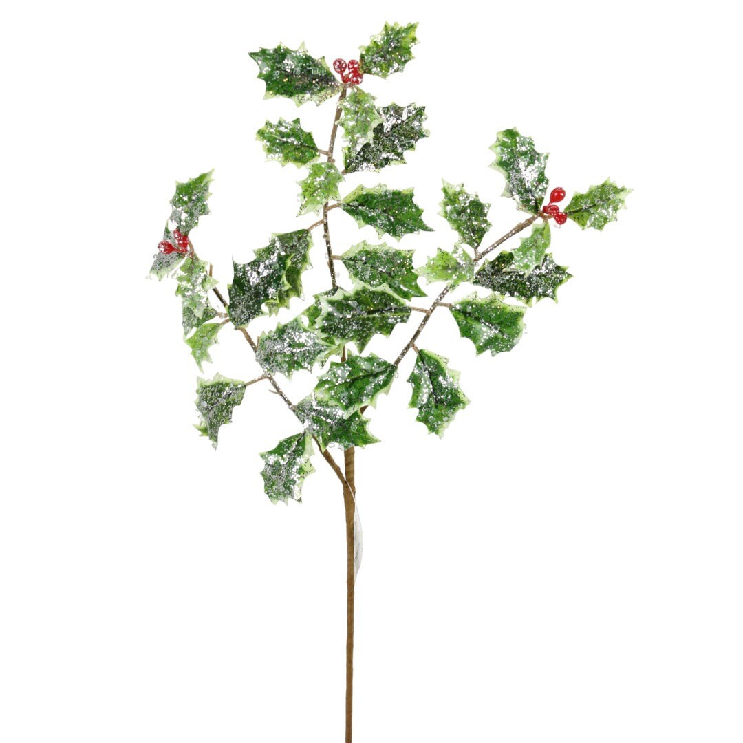 20" Holly Iced Berry Spray | Christmas Floral Pick | Festive Winter ...