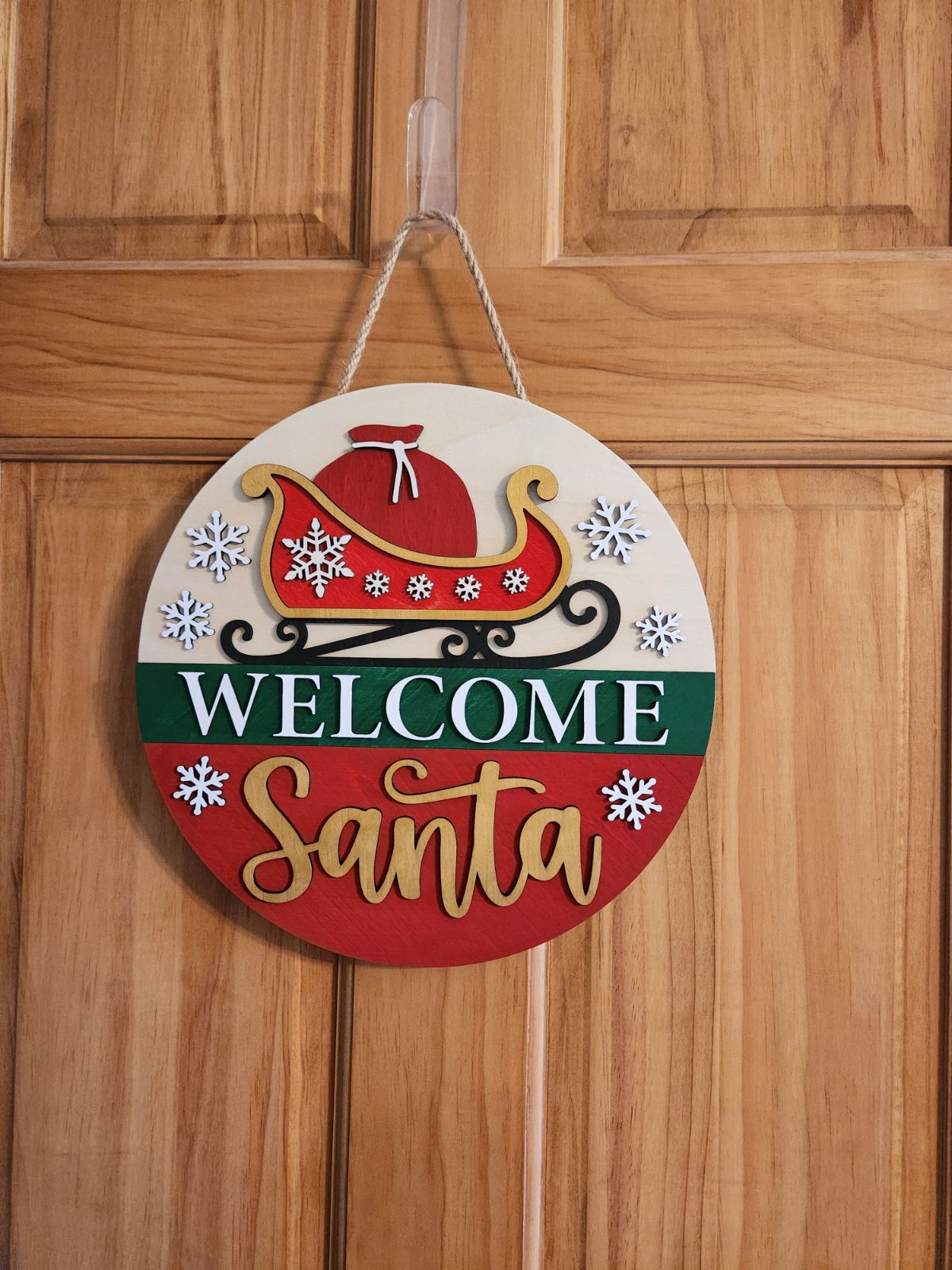 Welcome Santa Wood Round Door Sign, Wood Sign, Door Sign, Sign, Laser ...