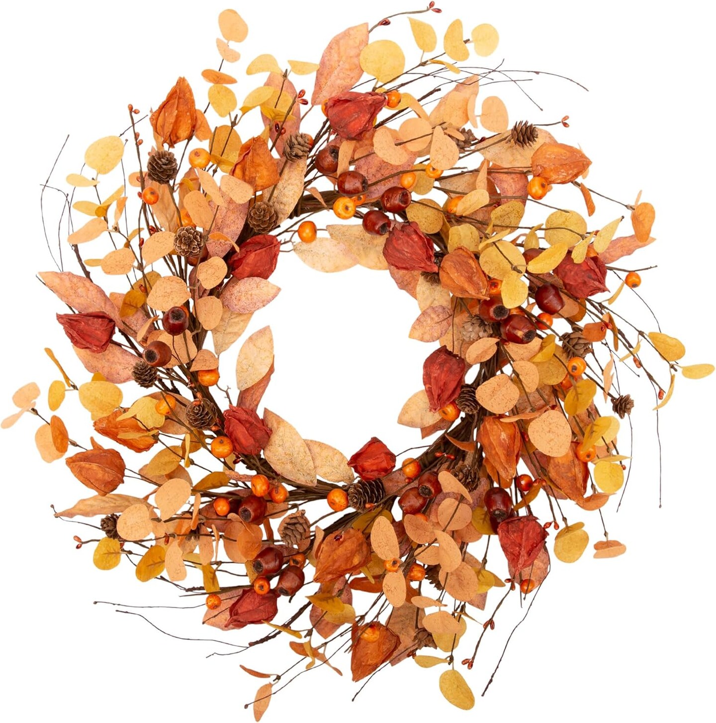Front Door with Fall Leaves Artificial Autumn Harvest Wreath with Cape ...