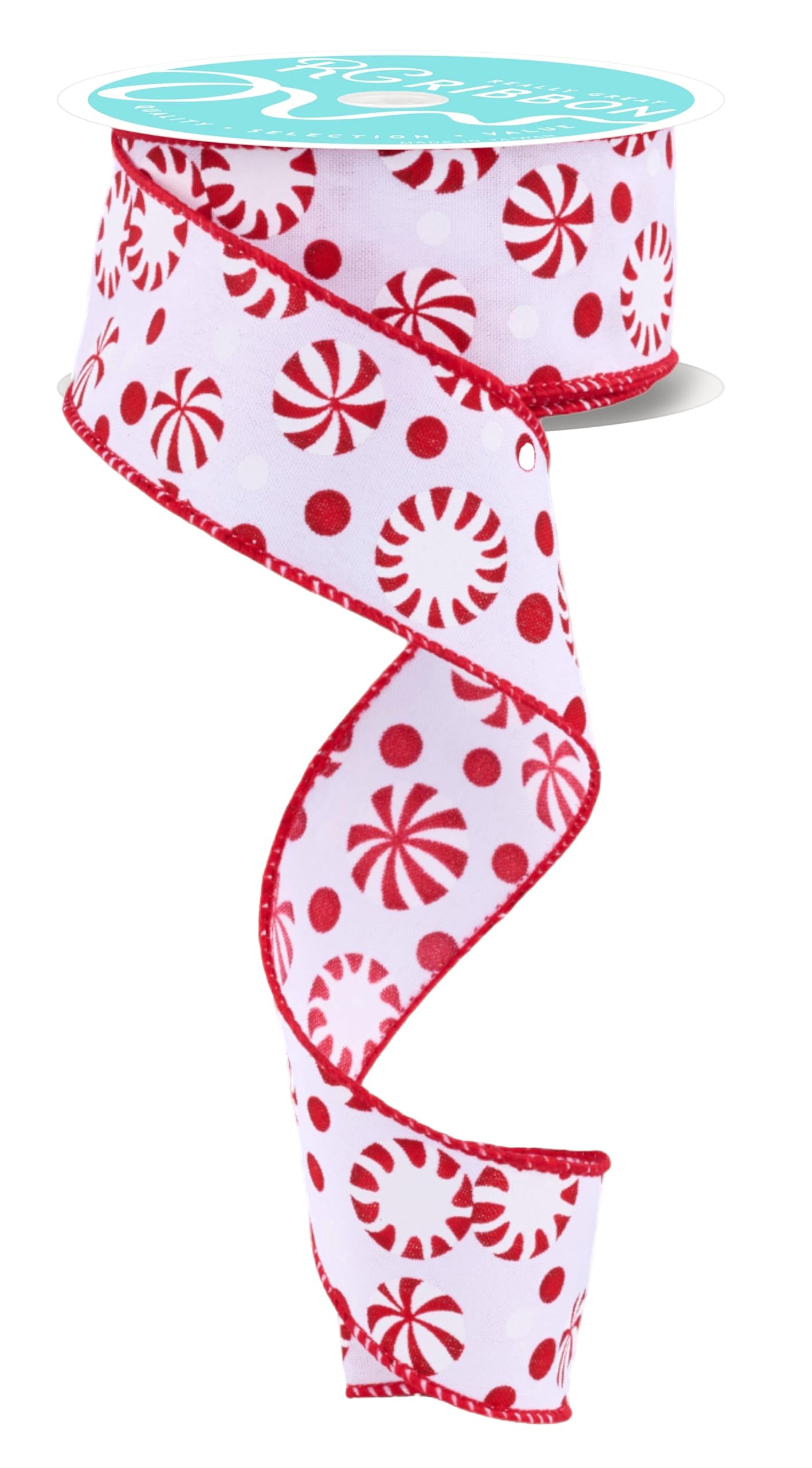 RG Ribbon: 1.5" Christmas Peppermint Candy Wired Ribbon, 10 Yards ...