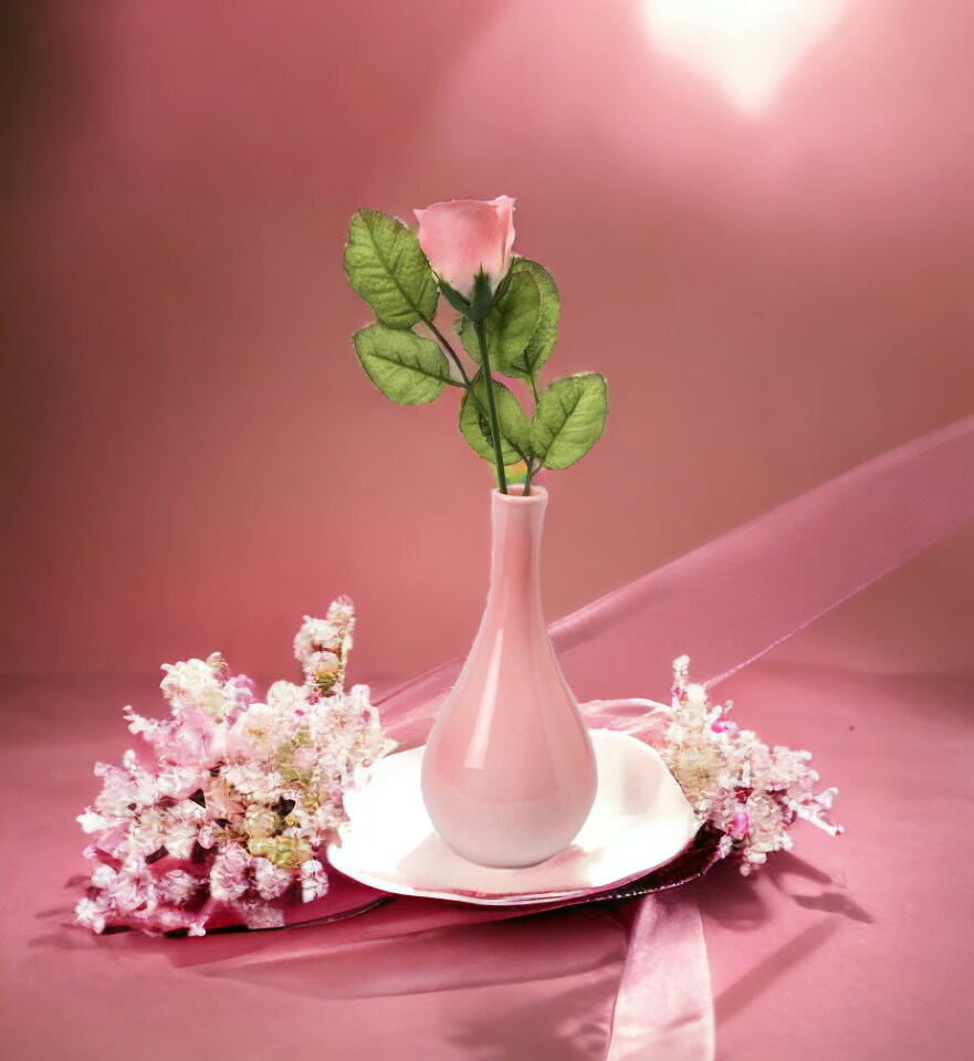 Ceramic Peace Rose Bud inside a Pink Vase, Valentines Decor, Wedding ...