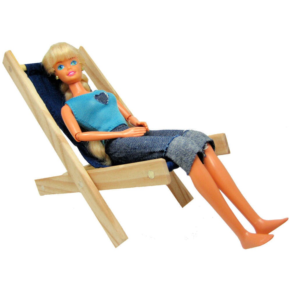 Wood Toy Folding Doll Chair with Navy Blue Fabric for Doll, Stuffed ...