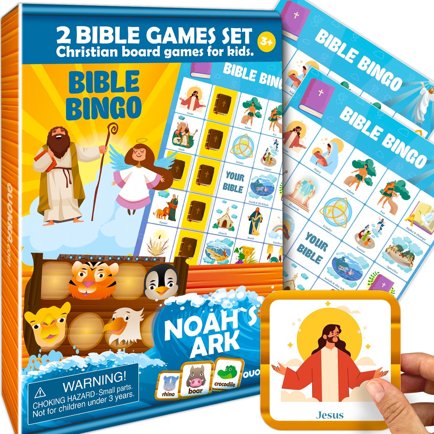 QUOKKA 3X Set Bible Games for Kids 4-6 - Board Bingo Game - Bible Trivia for Family - Noah Ark ...