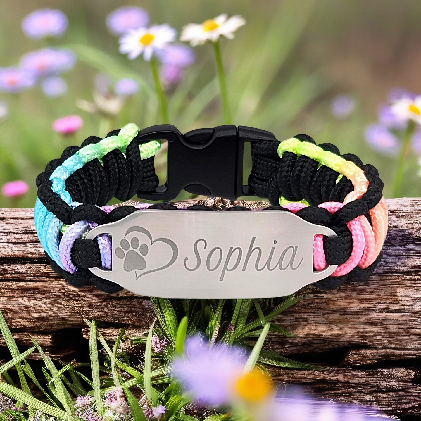 Kids Thin 275 Paracord Bracelet with Personalized Stainless Steel ...