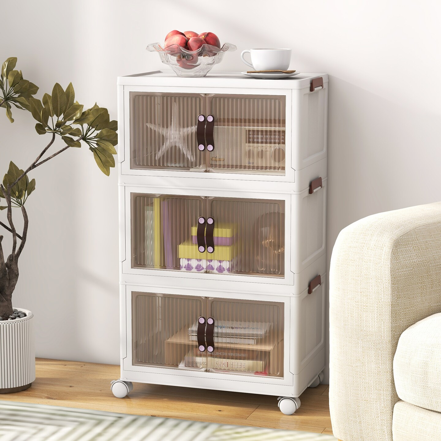 3-Tier Stackable Storage Boxes Bins with Magnetic Doors and Lockable ...