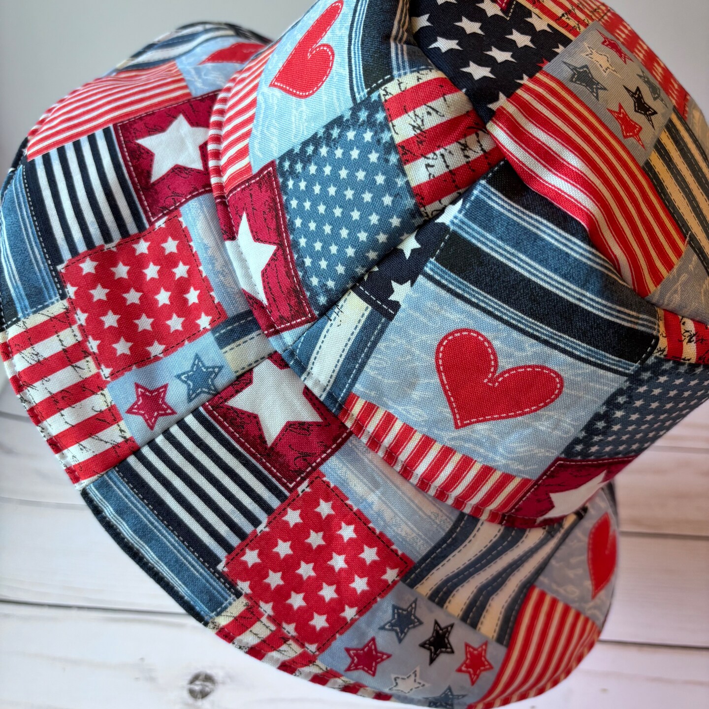 Handmade Patriotic USA Bucket Hat - Red, White and Blue Patchwork with ...