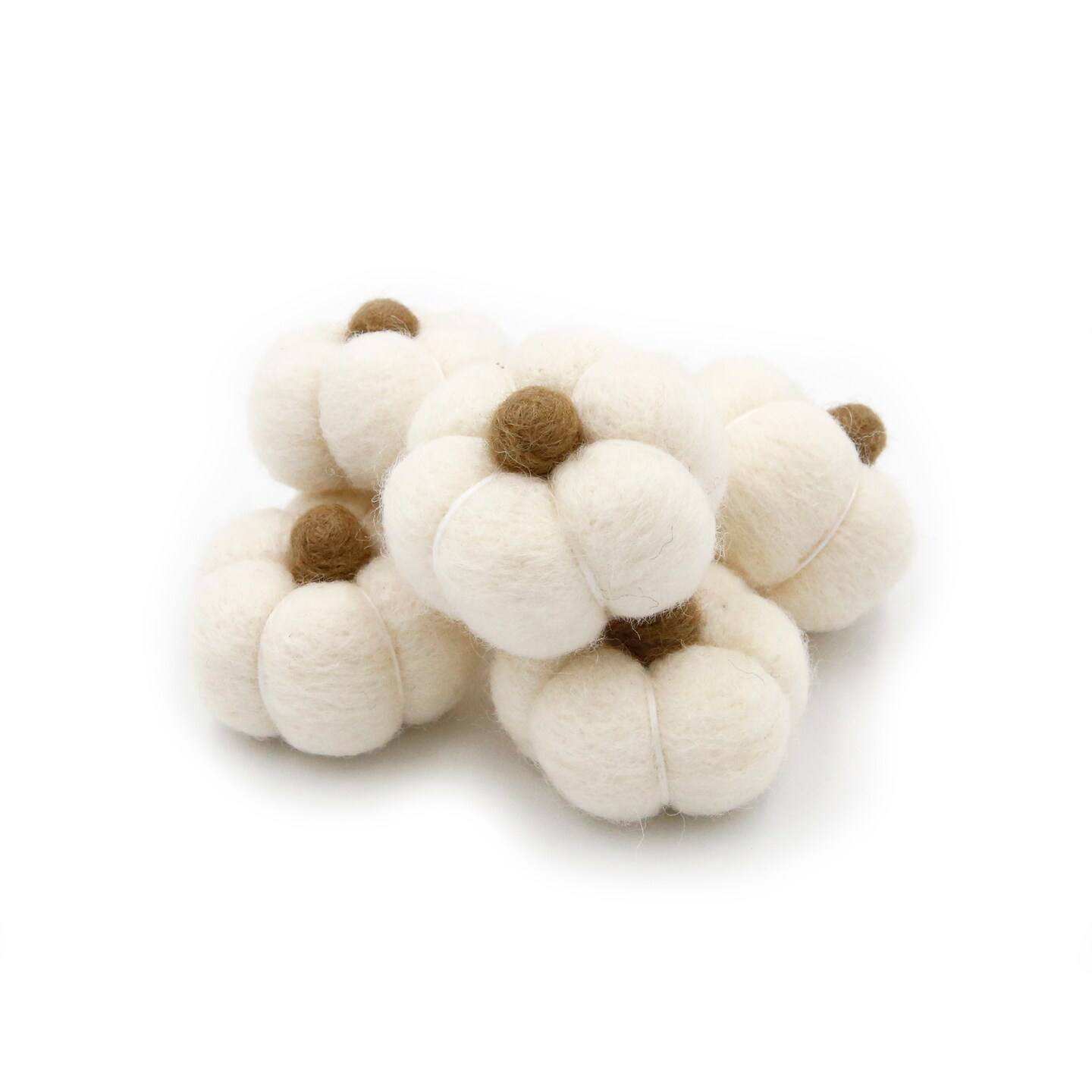 The Felt Pod Wool Felt Fall Decoration Pumpkins Set of 6, White 4cm ...