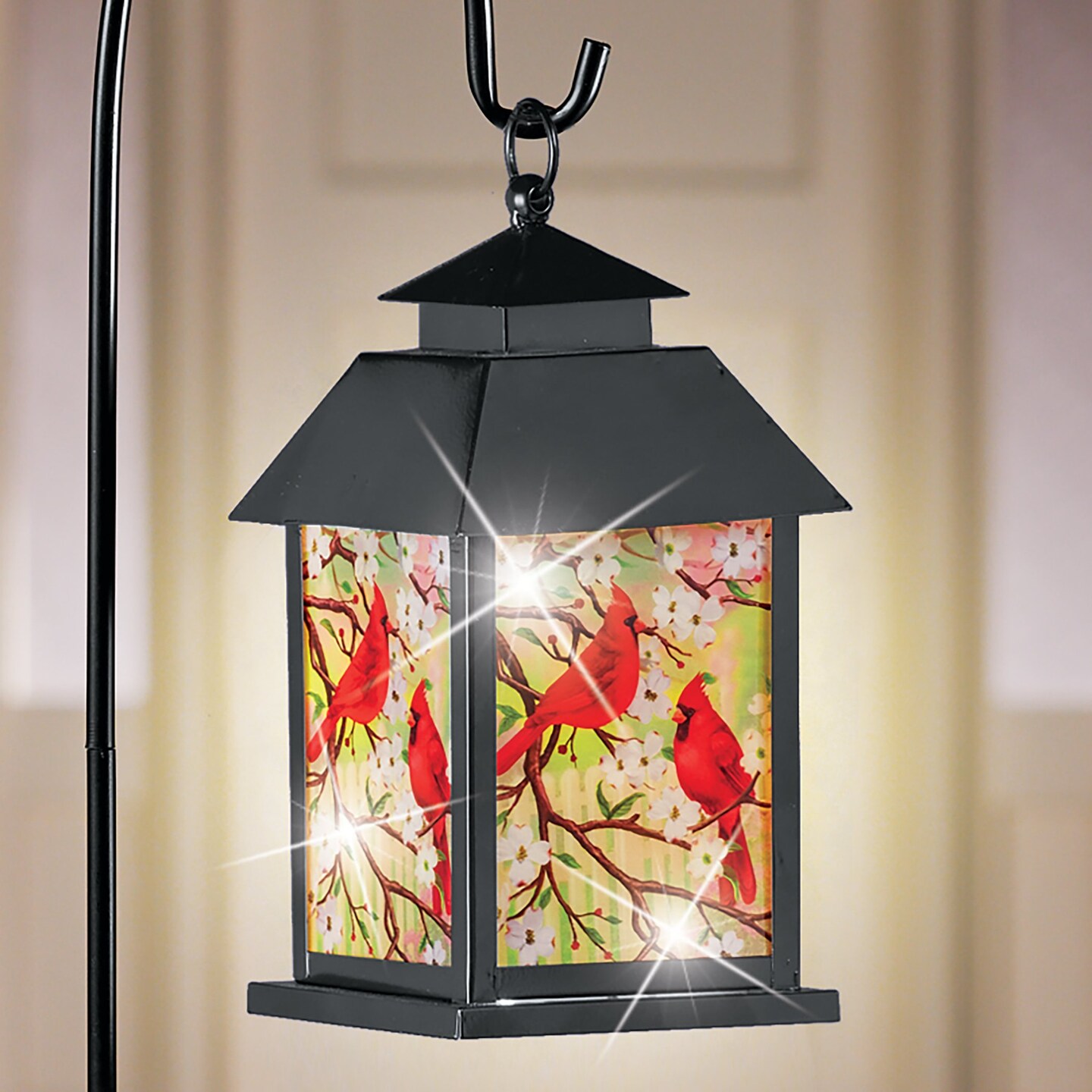 Collections Etc Solar Powered Floral Cardinals Lantern with Shepherd's ...