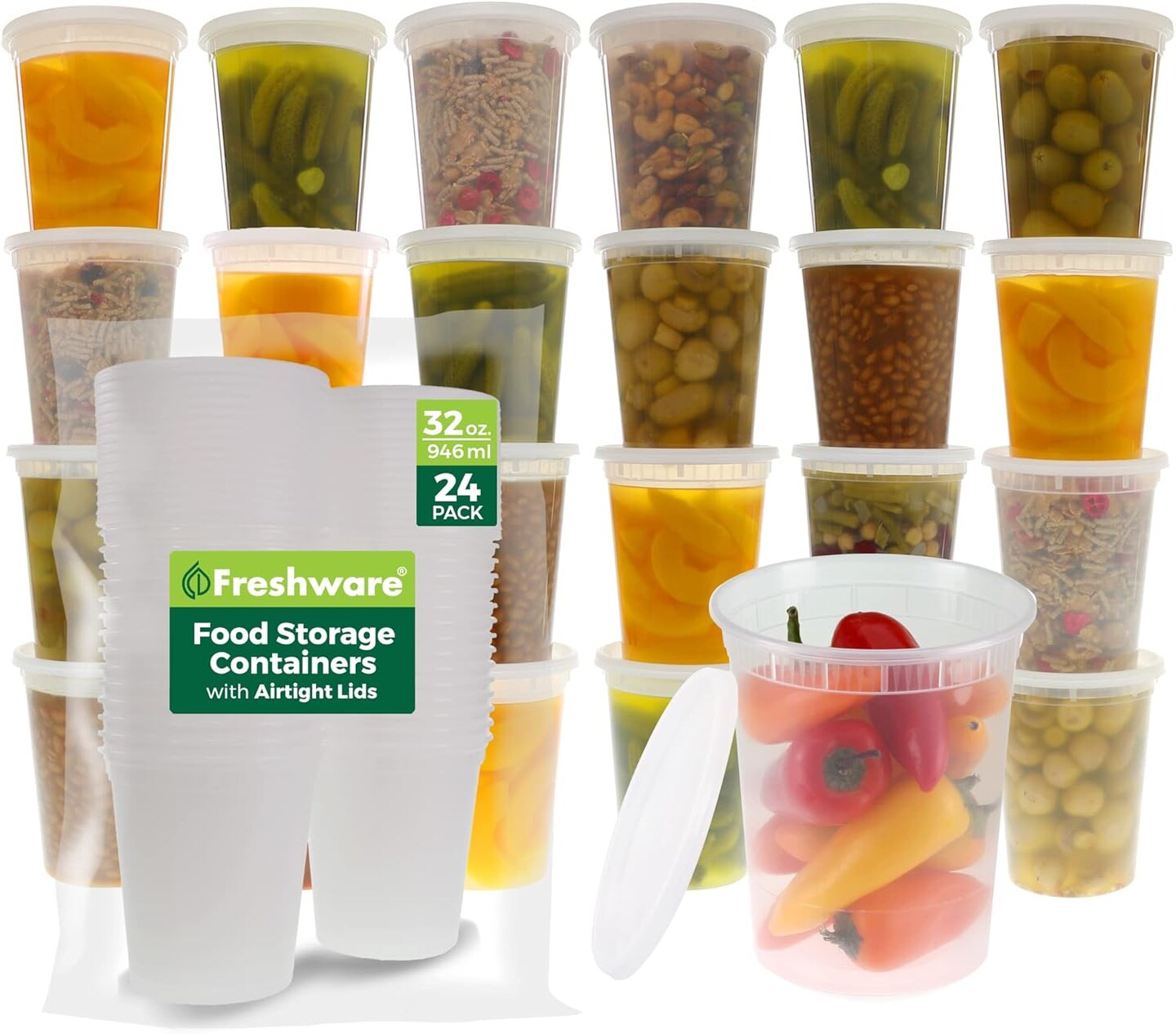 Freshware Food Storage Containers [24 Set] 32 oz Plastic Deli ...
