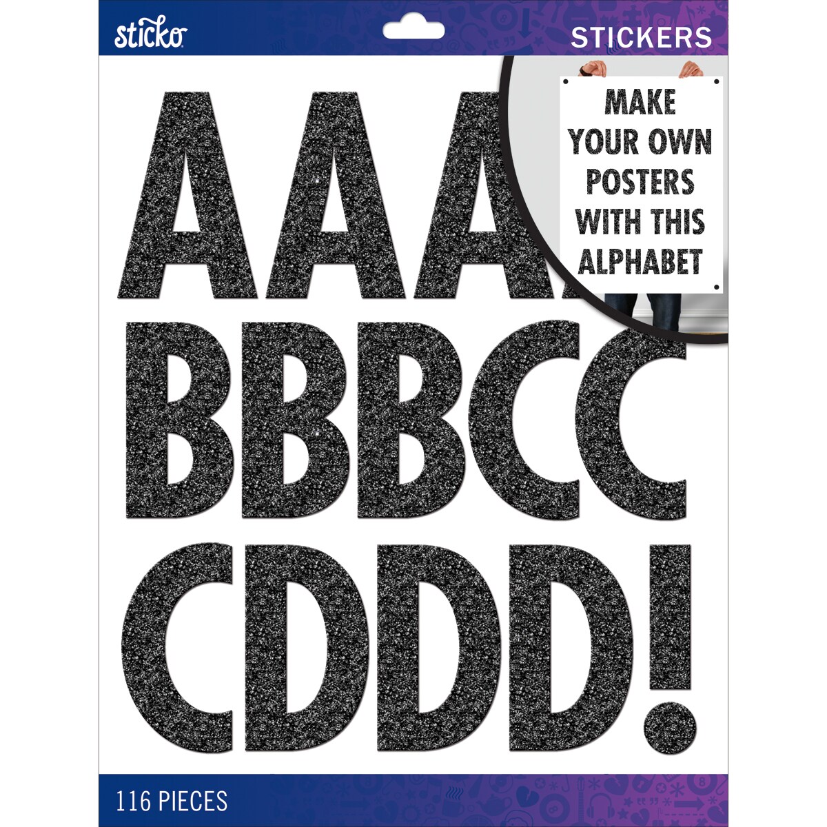 Sticko XL Alphabet Stickers-Black Glitter Futura Regular XL | Michaels