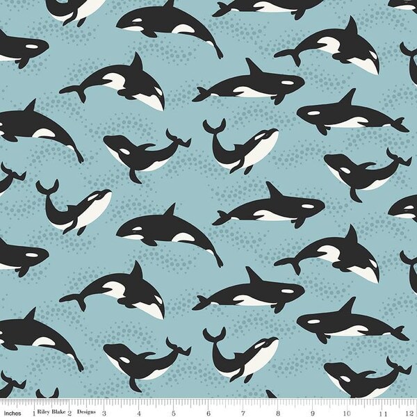 Orca Whales in Aqua (c16167-aqua) | Alaska | Riley Blake Designs ...