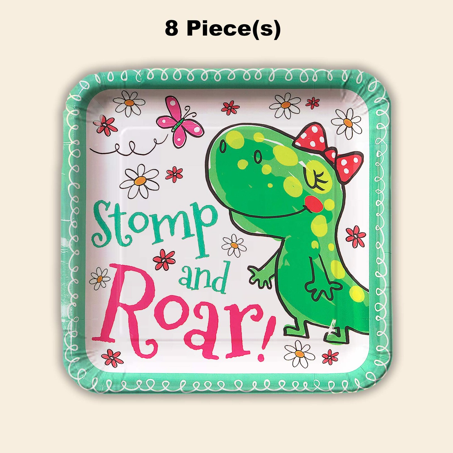 8 Ct. Girl Dinosaur Party Stomp and Roar Pink Paper Dinner Plates ...