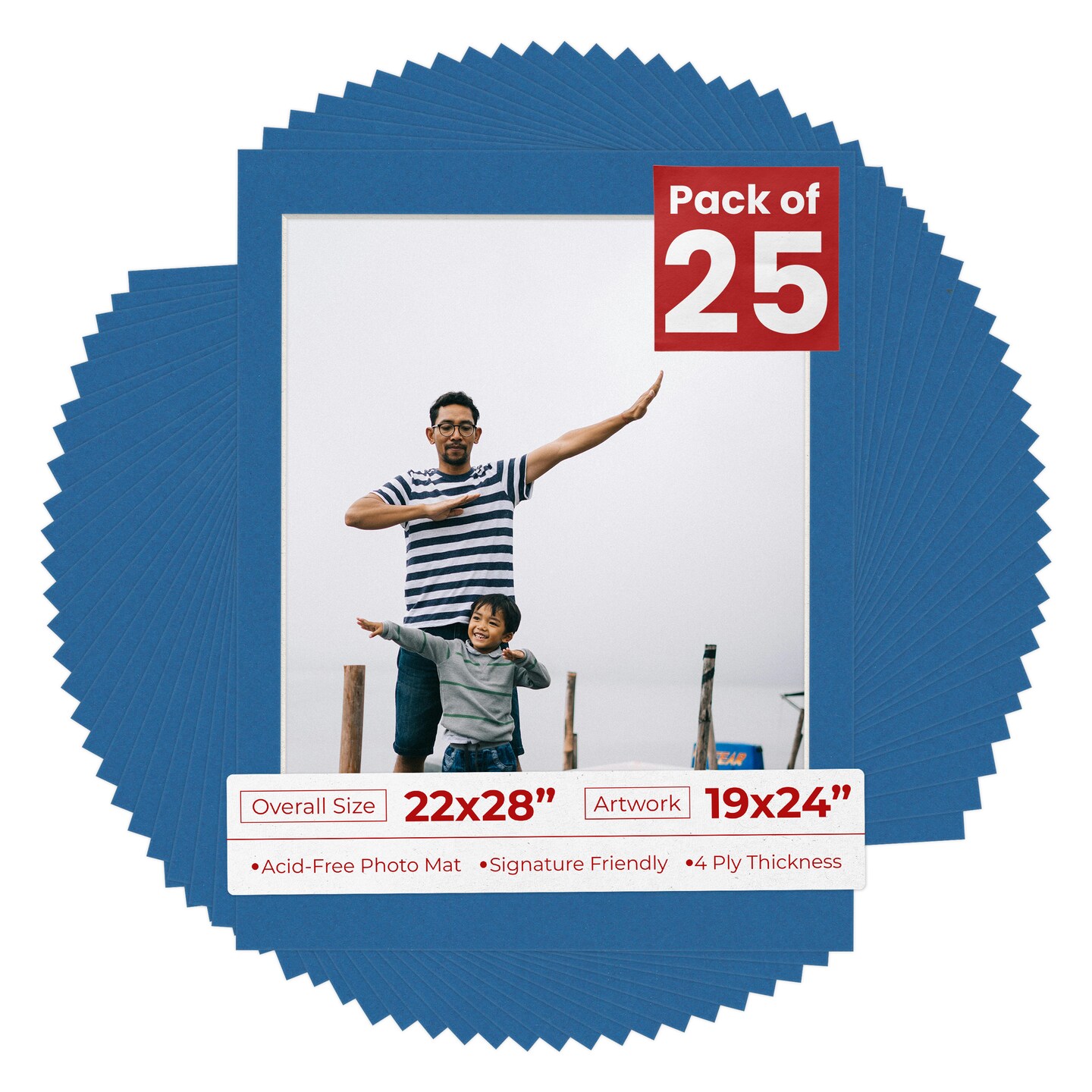 Royal Blue Mat Board for 22x28 Frames - Fits 19x24 Photos, Color: Blue ...