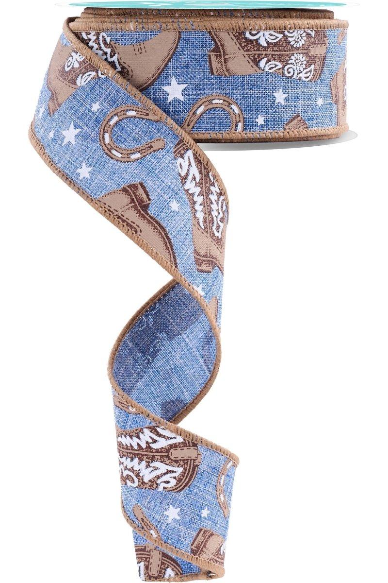 1.5" Cowboy Boots Ribbon: Blue (10 Yards) | Michaels