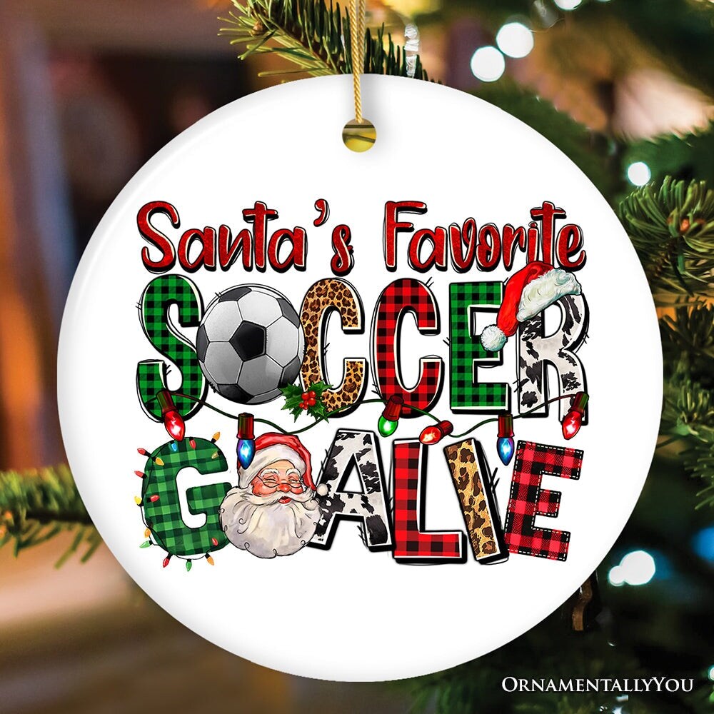 Santa's Favorite Soccer Goalie Plaid Ornament, Football Christmas Gift ...