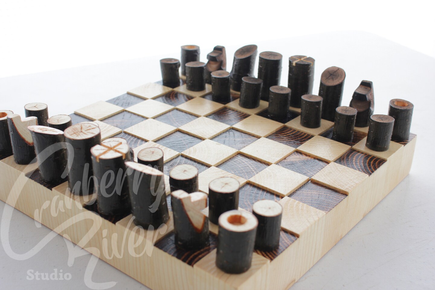 Rustic Branch-Pieces Chess Set with Unique End-Grain Board | MakerPlace ...