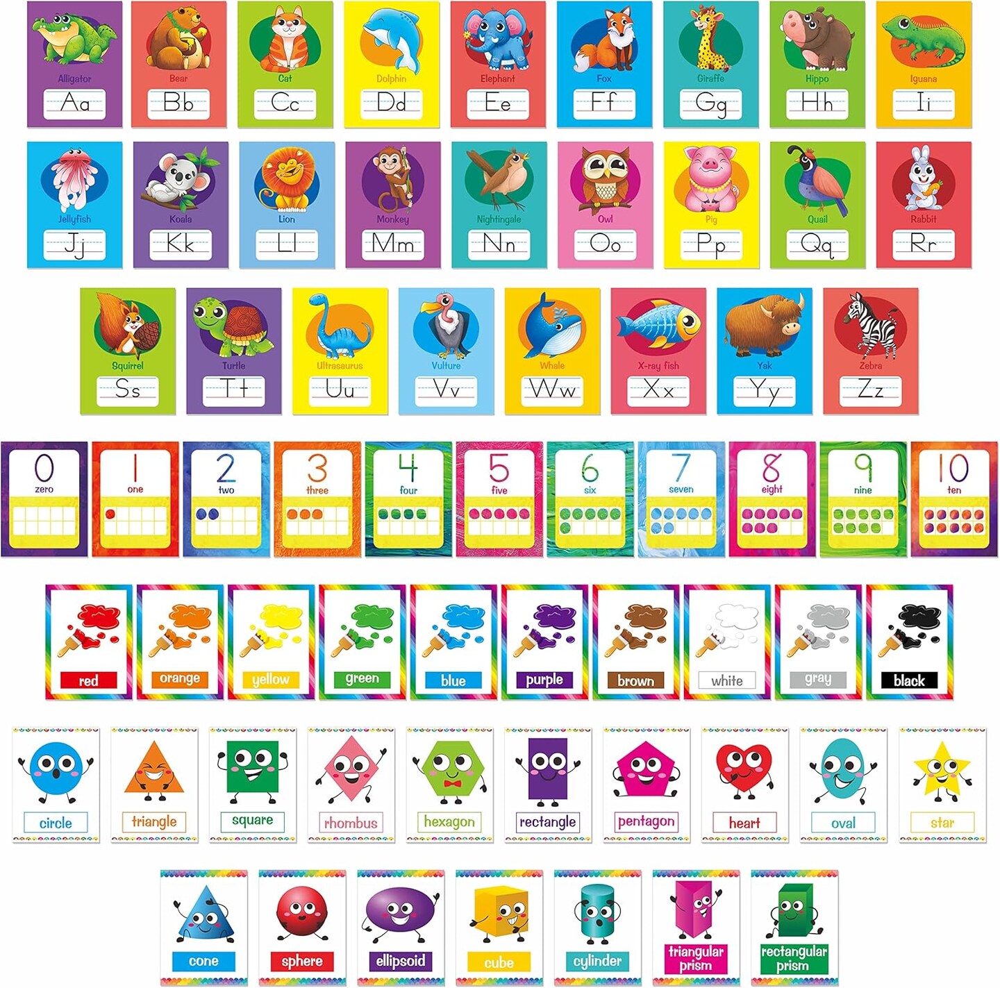 64 Pack Laminated Educational Flash Cards for Kids, Preschool Learning ...