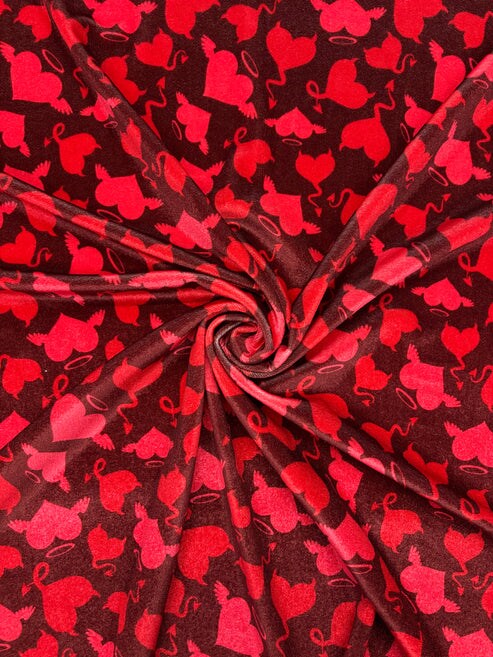 1 Yard Devil Heart Print Velvet Fabric Four Way Stretch for Dancewear ...