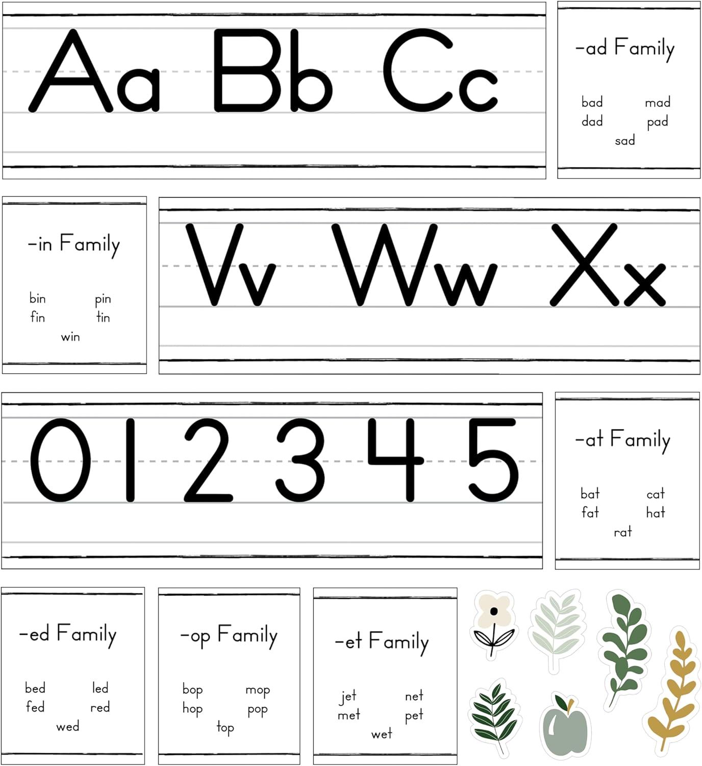 52-Piece Farmhouse Manuscript Alphabet and Number Line Bulletin Board ...