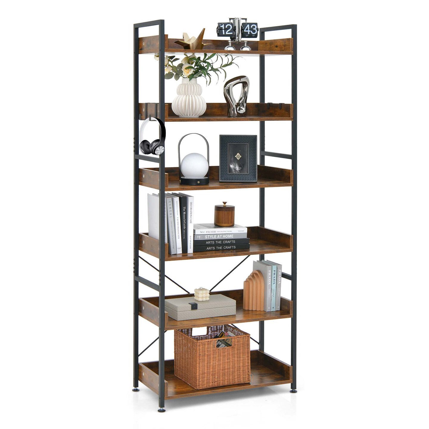 Costway 6-Tier Bookshelf Open Display Shelves Storage Rack Metal Frame ...