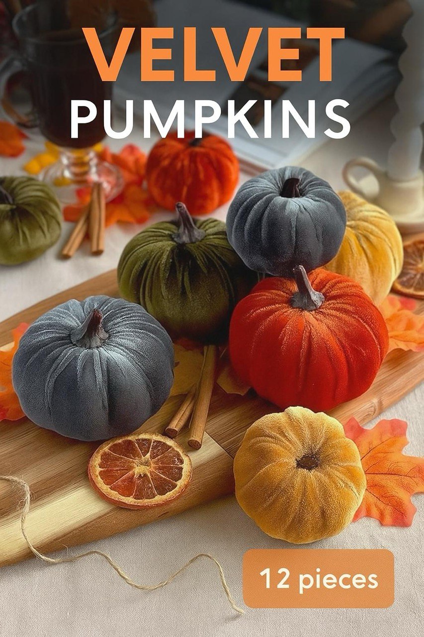 Mini Velvet Pumpkins – 12 PCS Assorted Color Faux Pumpkins for Fall ...
