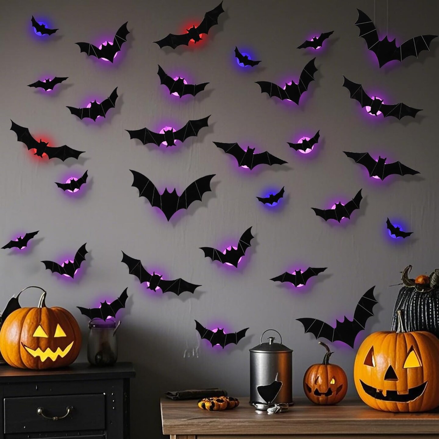 36 Pack Halloween Bats Wall Decor – Lighted | Michaels