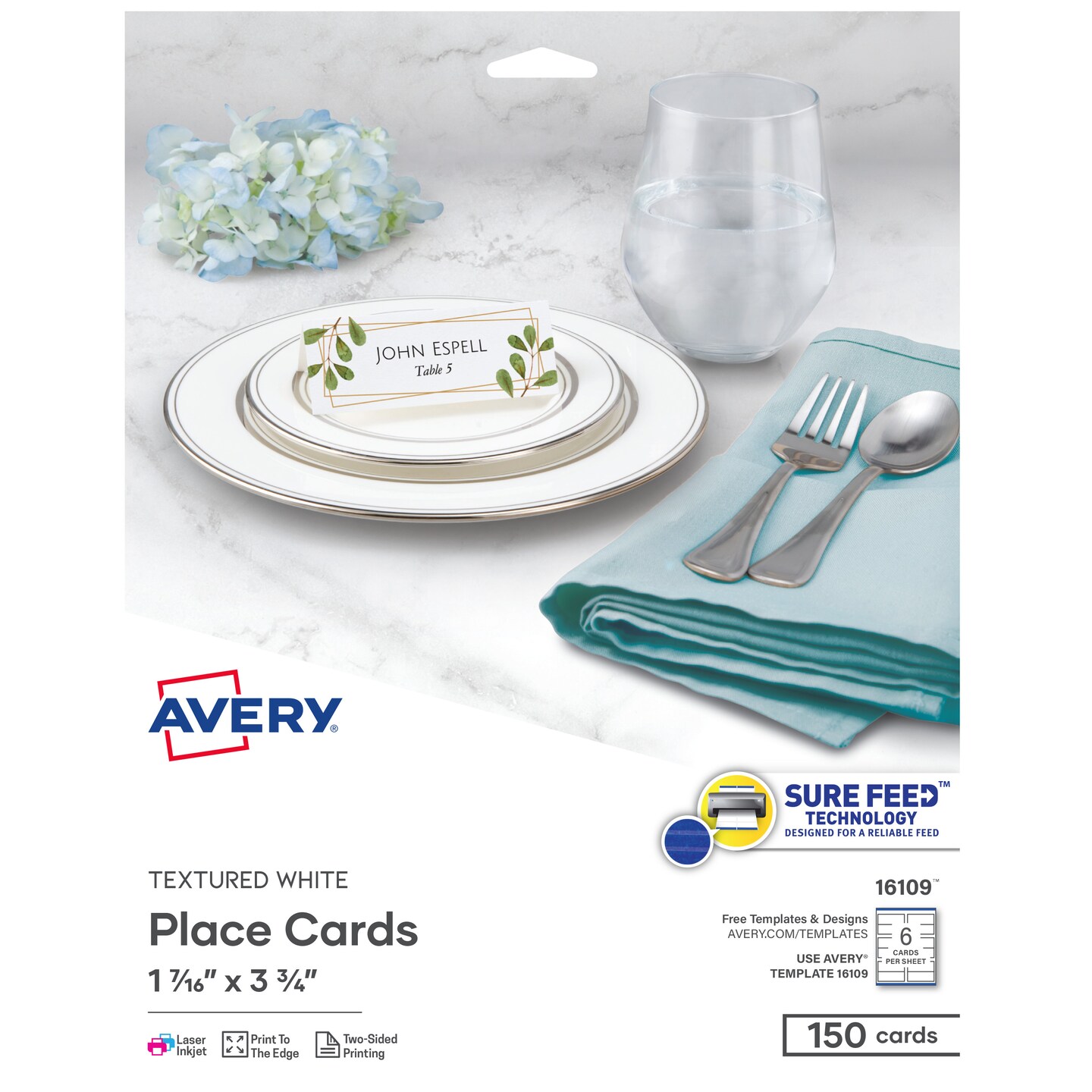Avery® Printable Place Cards, Sure Feed® Technology, 1-7/16" x 3-3/4 ...