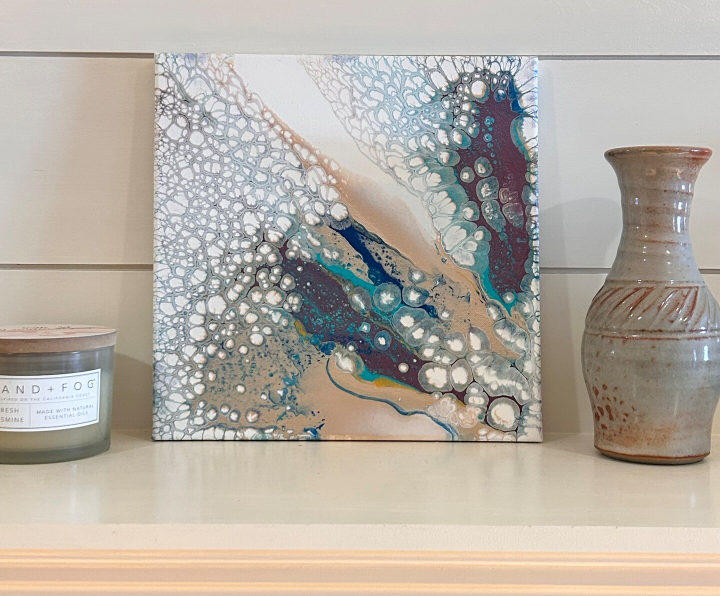 “Landslide” Acrylic fluid art pearl painting. 12 x 12 canvas, wall art ...