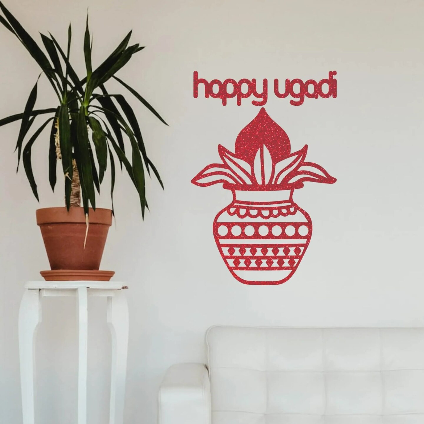 Ugadi Wall Decor Mangal Kalash Happy Ugadi Text Sticker Decorative ...
