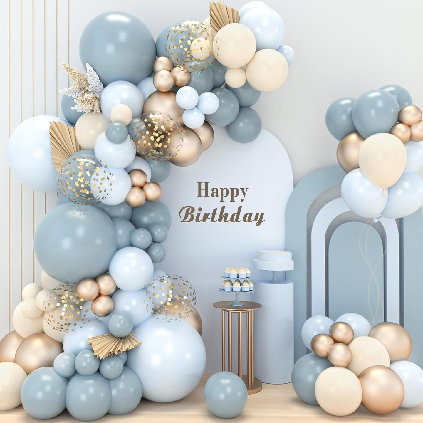 Dusty Baby Blue Balloons Arch Garland Kit - Haze Fog Blue Sand White Champagne Gold Dusty ...