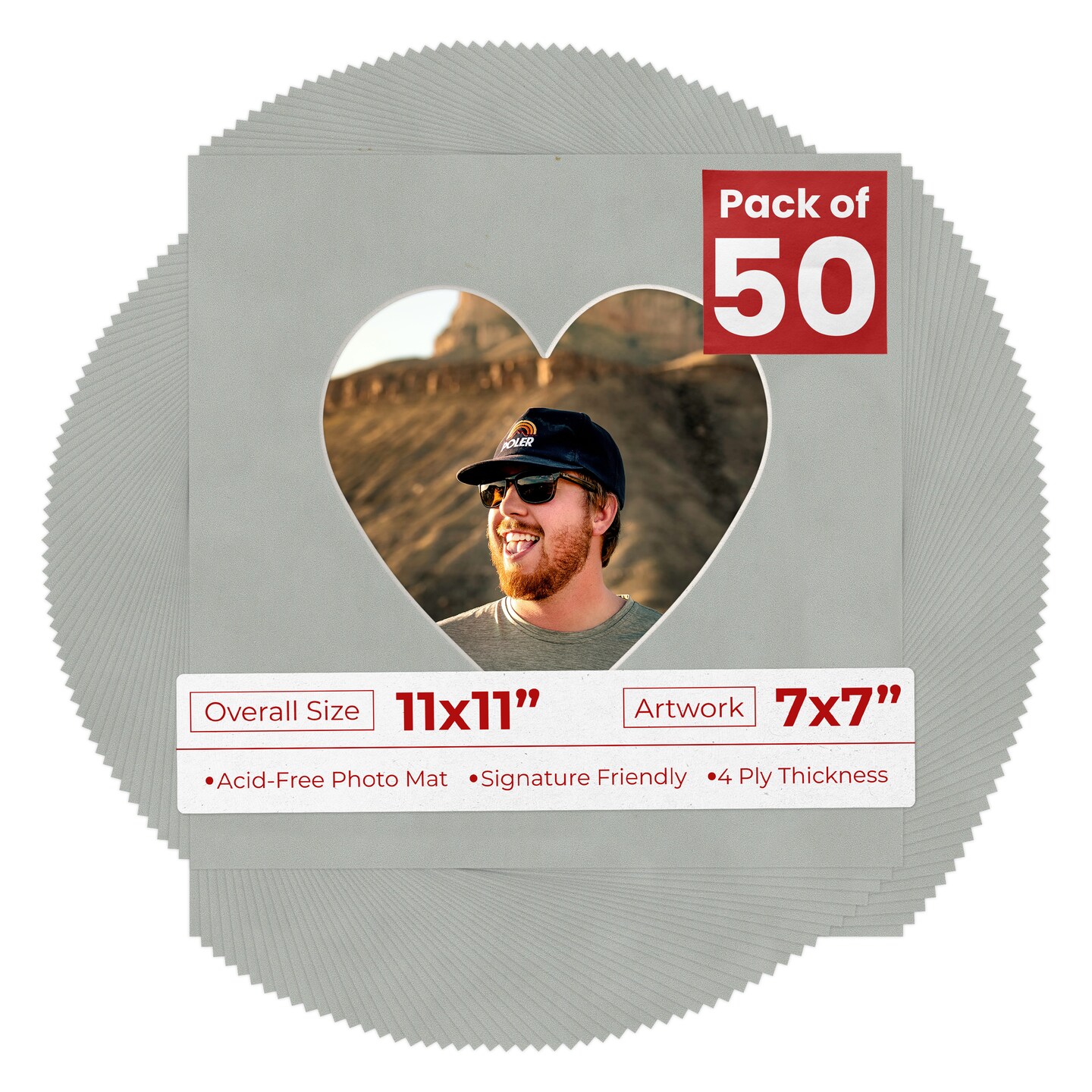 Light Grey Suede Mat Board for 11x11 Frames - Heart Opening for 7x7 ...