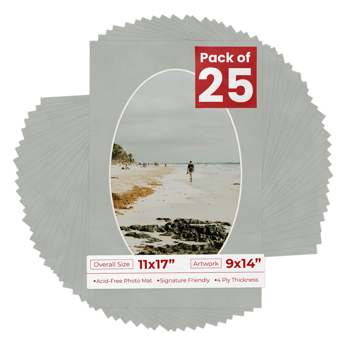 Light Grey Suede Mat Board for 11x17 Frames - Oval Opening for 9x14 ...