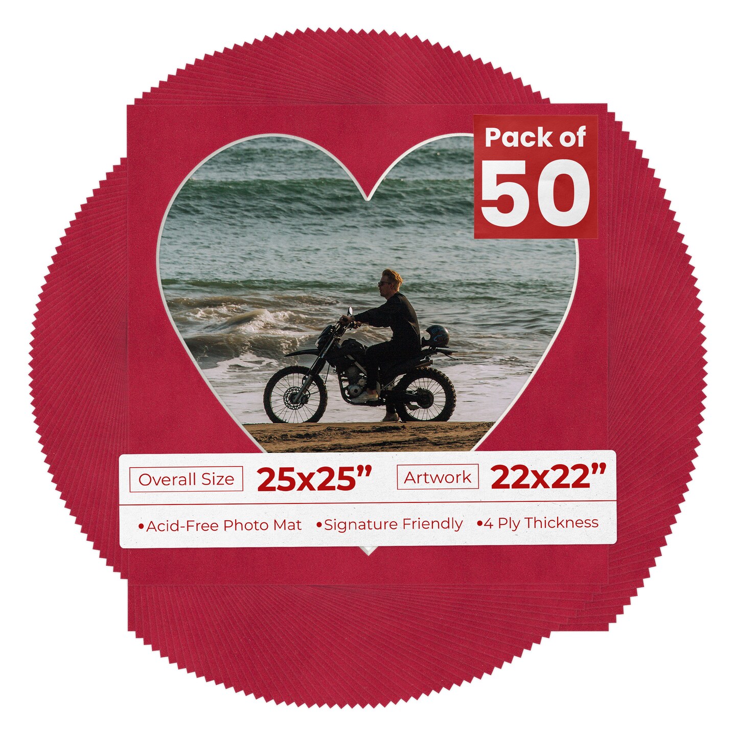 Red Suede Mat Board for 25x25 Frames - Heart Opening for 22x22 Photos ...