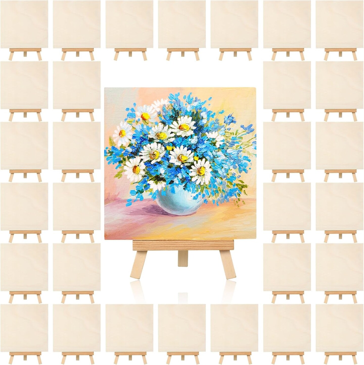 36 Pcs Mini Wood Panel with Easel Set 4 x 4 Inch Wood Panel for ...