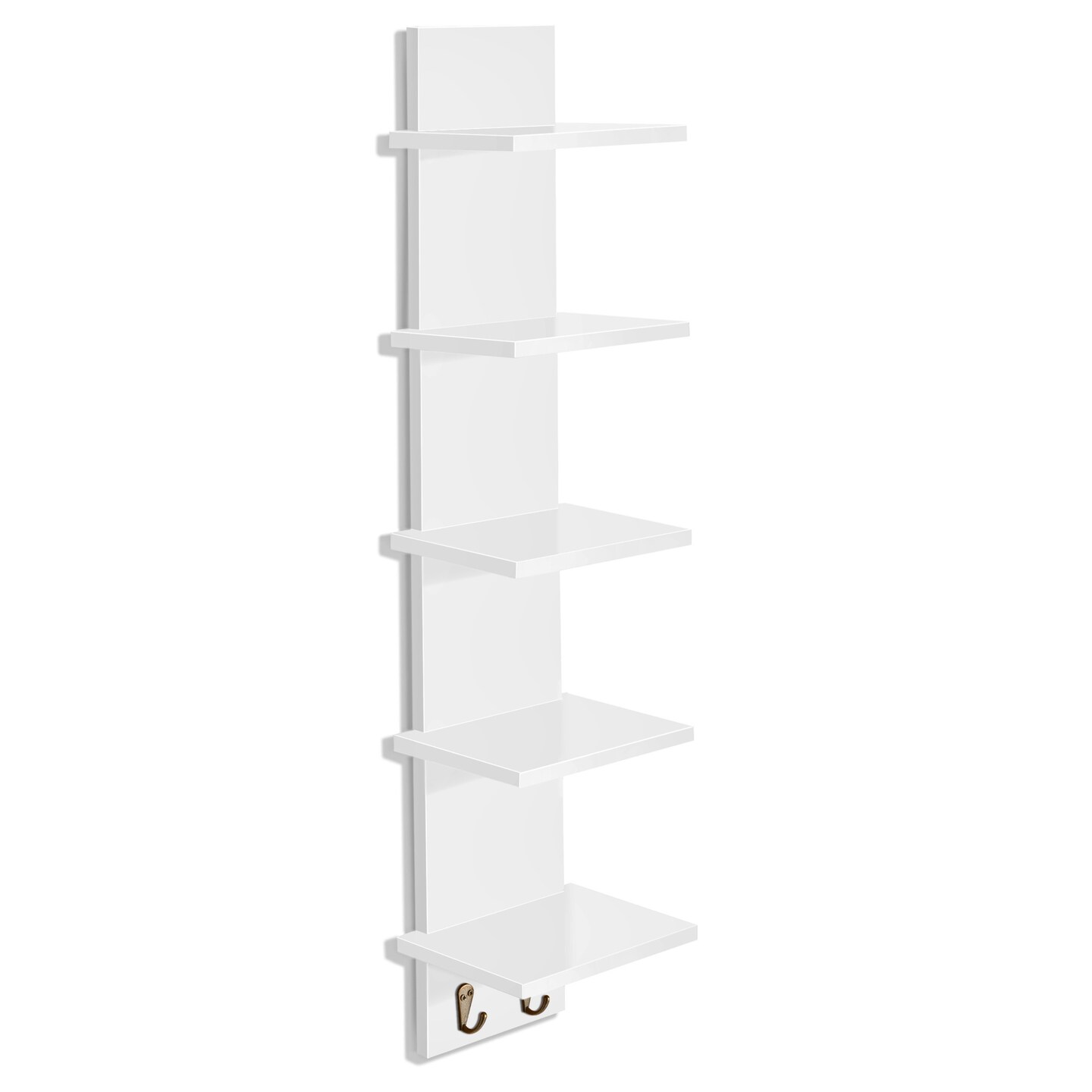 Sorbus 5 Tier Wall Shelf Unit with Hooks, Wall-Mounted Floating Column ...