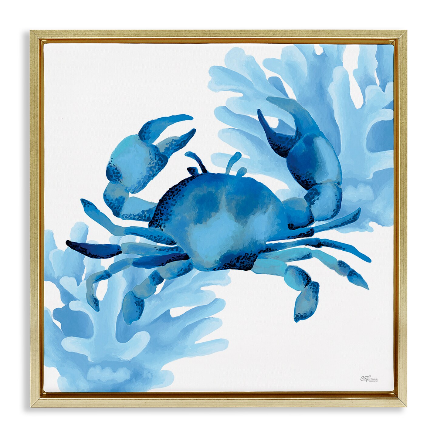 Stupell Industries Blue Tone Crab & Coral Floating Frame Design by Cat ...