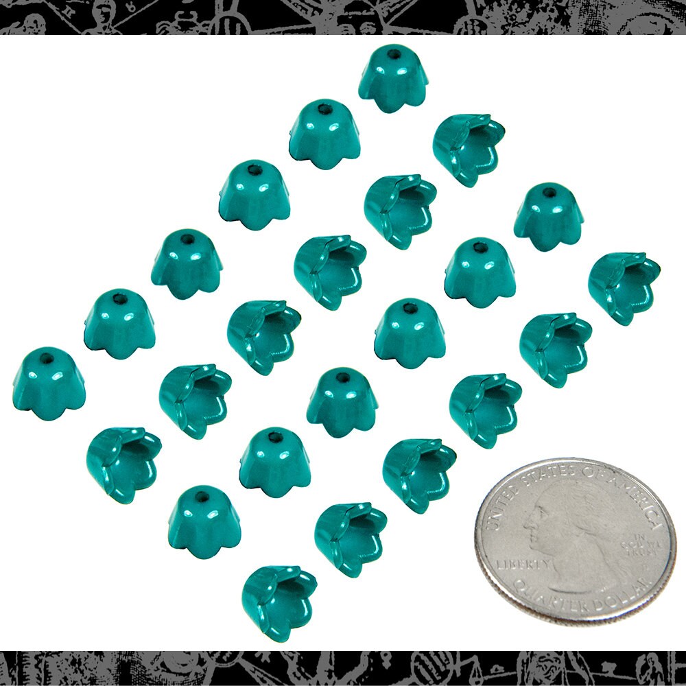 7mm x 10mm Shiny Teal Mini Lily Resin Flower Caps - Set of Twenty-Four ...
