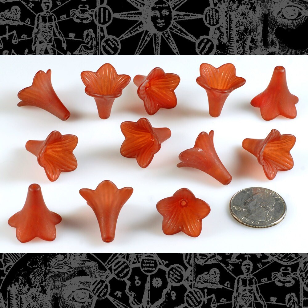 23mm x 21mm Dark Tomato Red Resin Flower Caps - Set of Twelve - FW1-23 ...