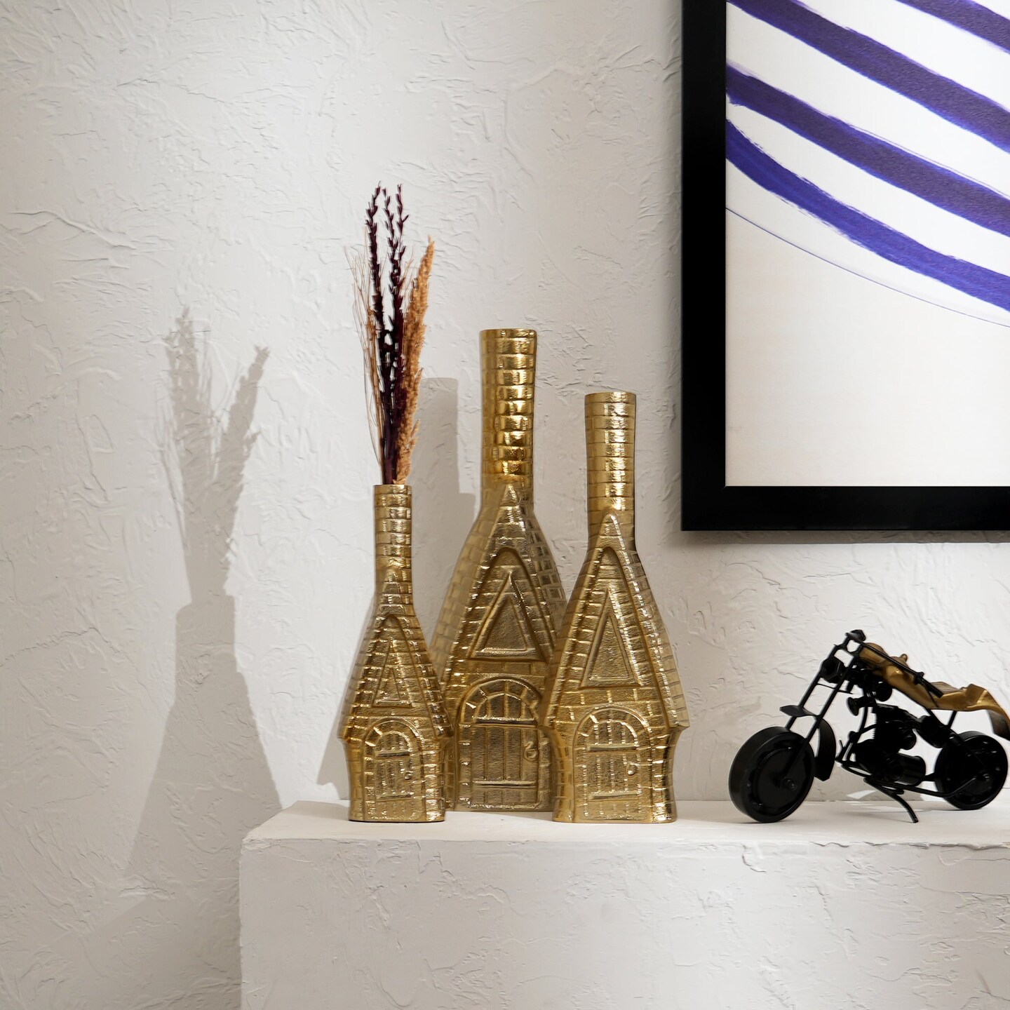 Decorative Textured Elegance Aluminum Vases – Set of 3 Gold Polished ...