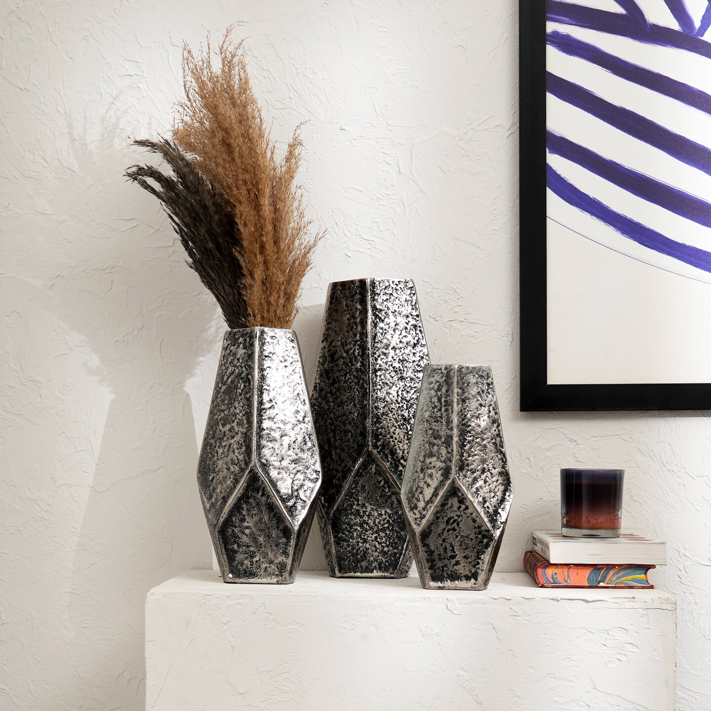 Decorative Nickel Antique Aluminum Vases – Set of 3 Table Accents ...