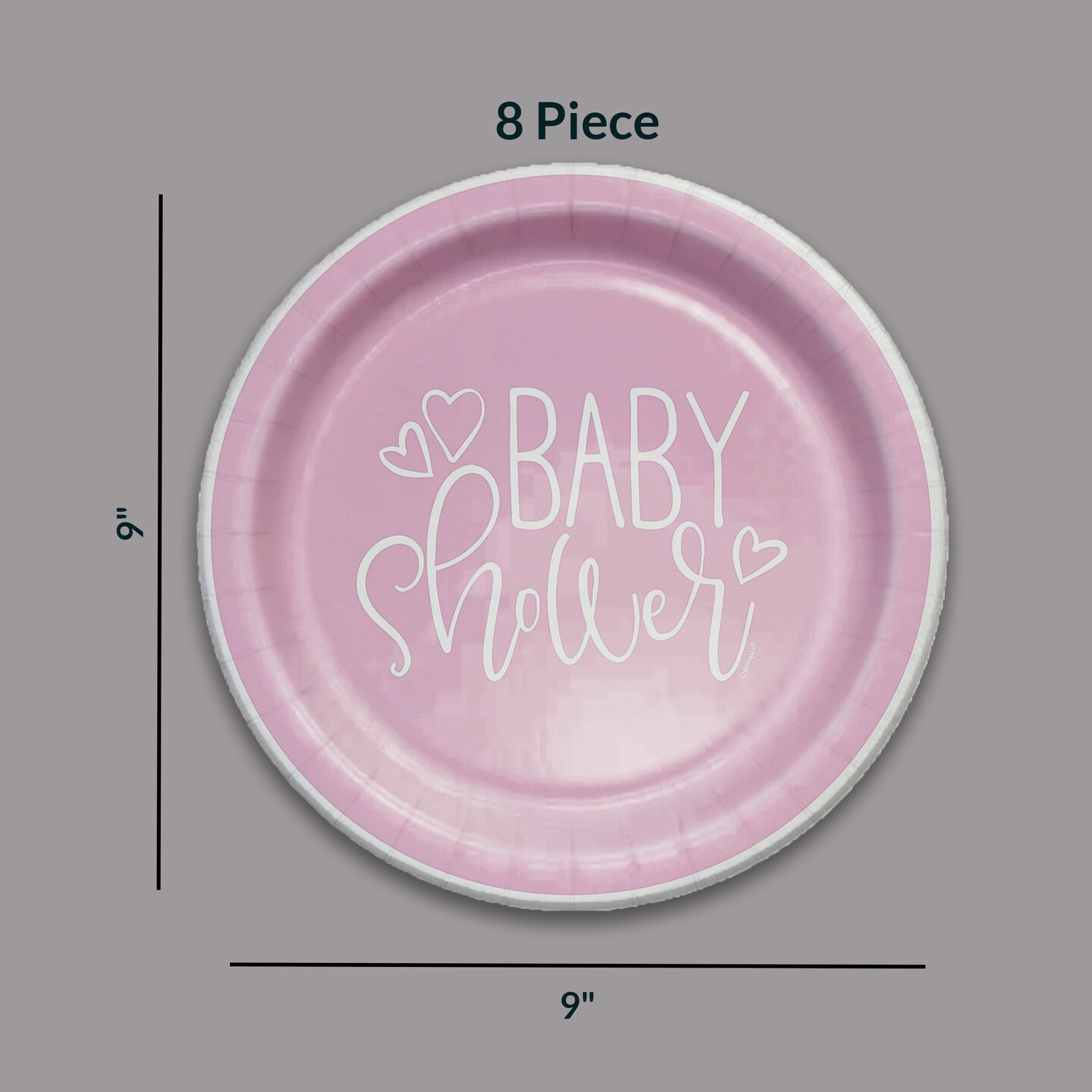 8 Count Pink Hearts Baby Shower Paper Dinner Plates 9" Disposable ...