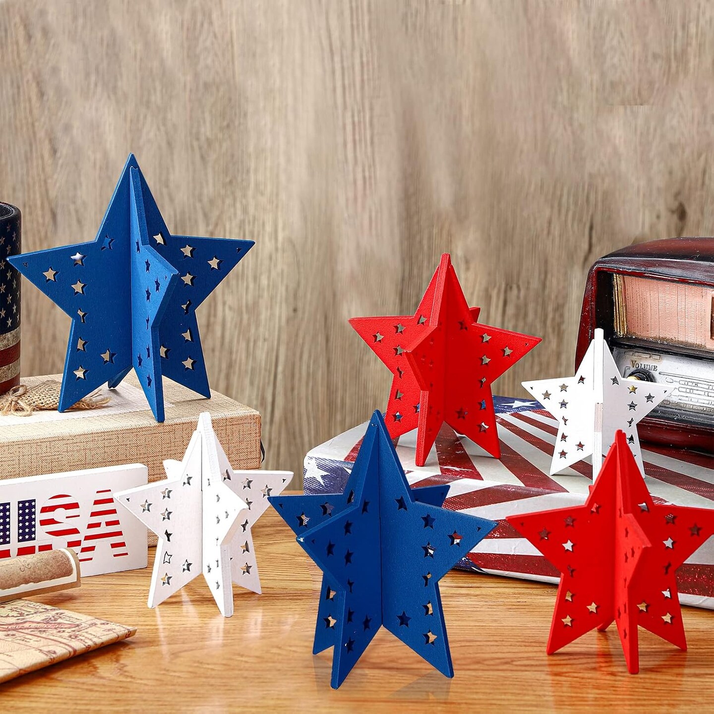 6 Pcs 4th of July Star Table Centerpieces 3D Star Patriotic Day Tiered ...