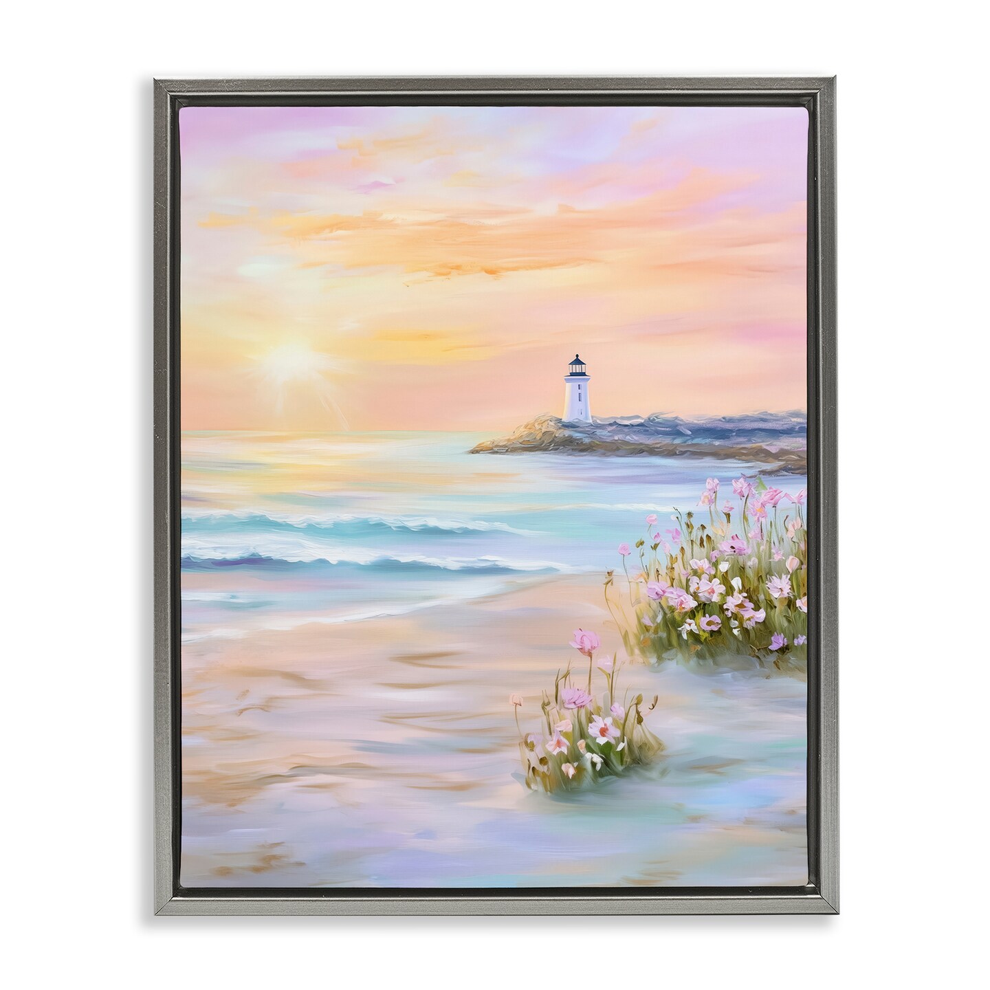 Stupell Industries Warm Sunrise with Distant Lighthouse Floating Frame ...