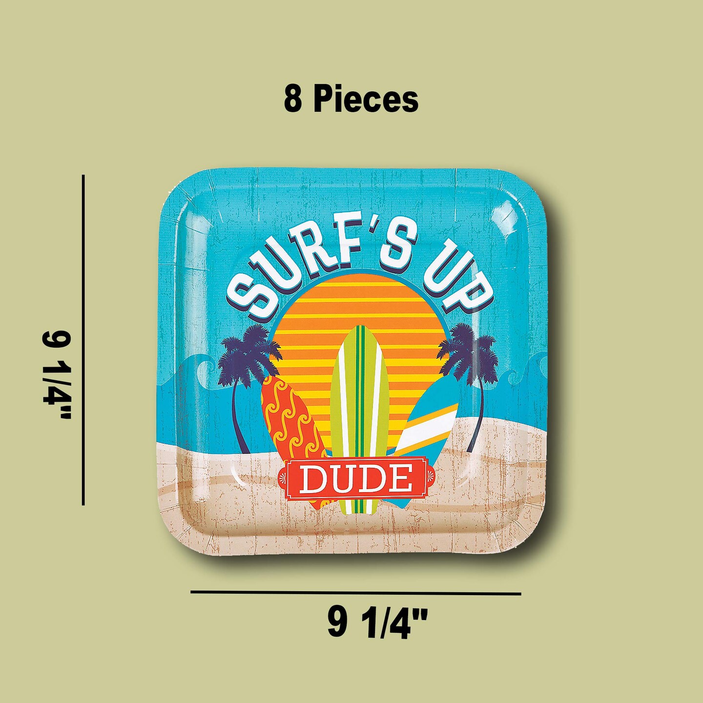 8 Count Surf Luau Paper Plates 9 1/4 Inch Beach Party Supplies Tropical ...