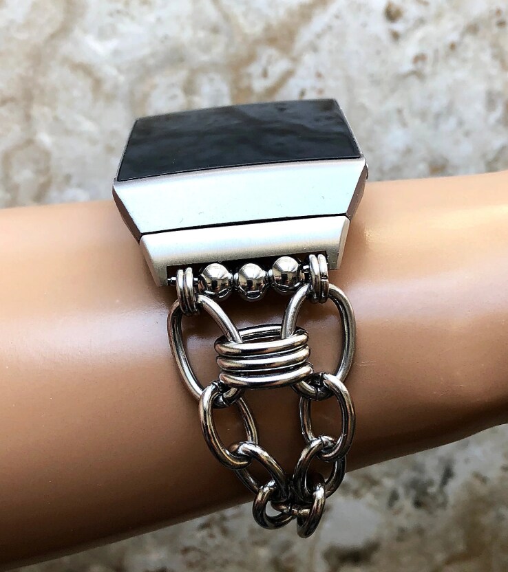 Fitbit Ionic New Silver Color Chain Links Bracelet Band Stainless Steel ...