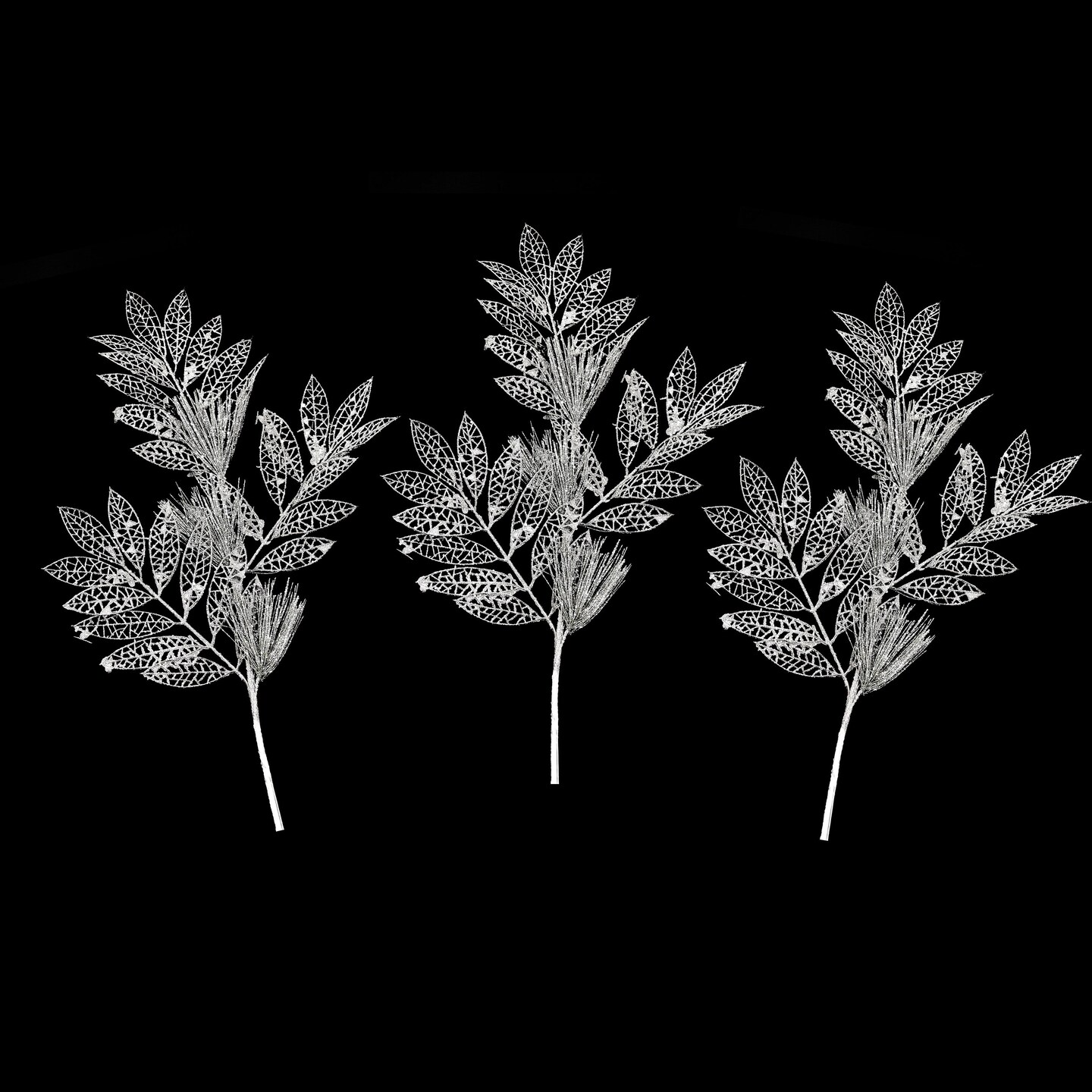 3 Pack of Silver Glitter Leaf and Spray Picks | Michaels