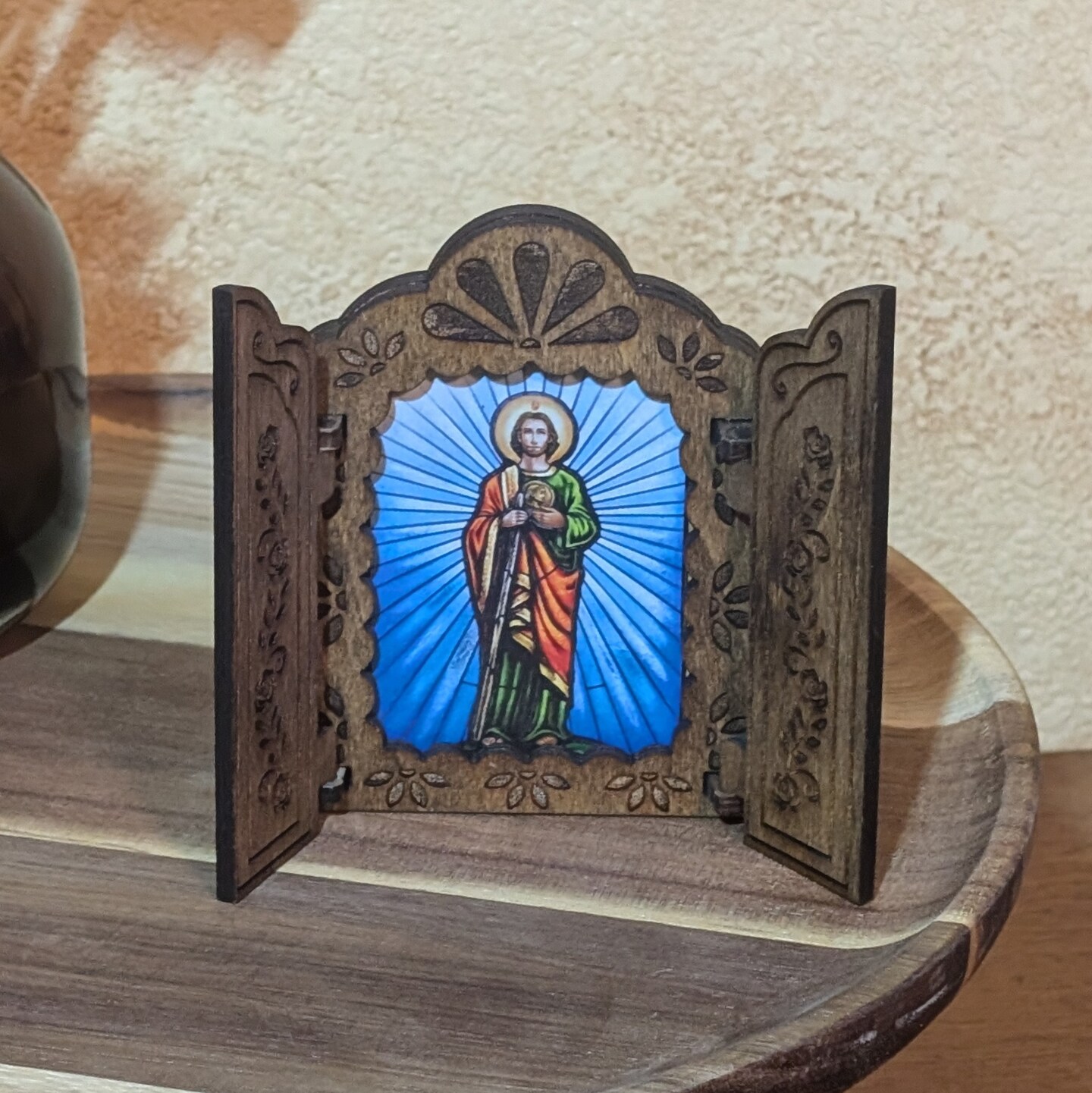 St Jude Retablo Wood Nicho Frame Stained Wood Mexican Decor, Day of the ...