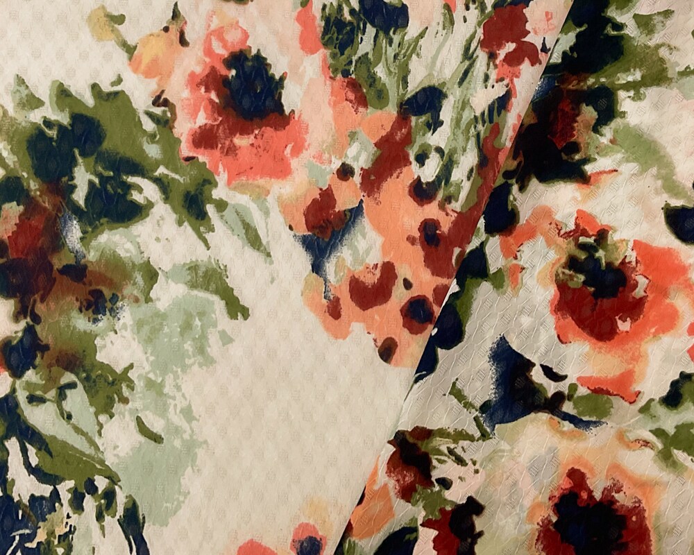 White-Multi Poly Floral Print Ogee Shape Dobby Chiffon Woven Fabric By ...