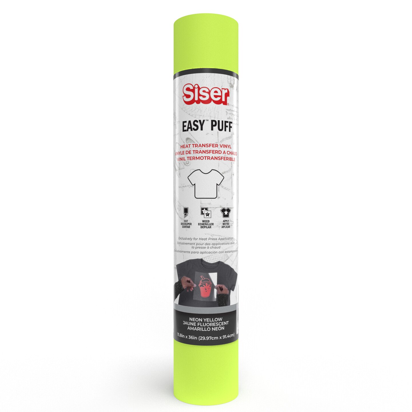Siser® Easy® Puff Heat Transfer Vinyl Neon Yellow, 11.8" x 36" Roll ...